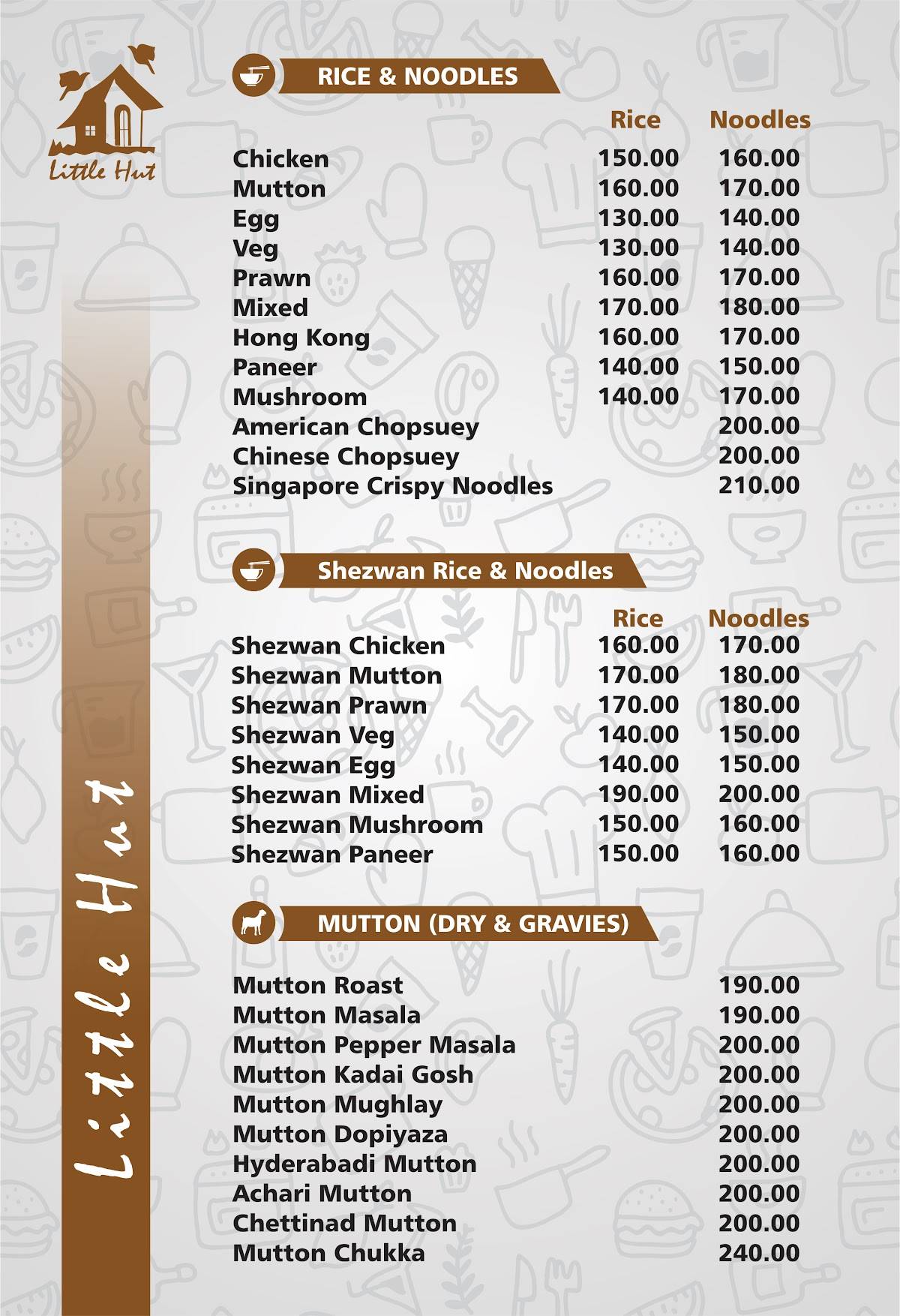 Menu at Little Hut Restaurant, Chennai, 8/19