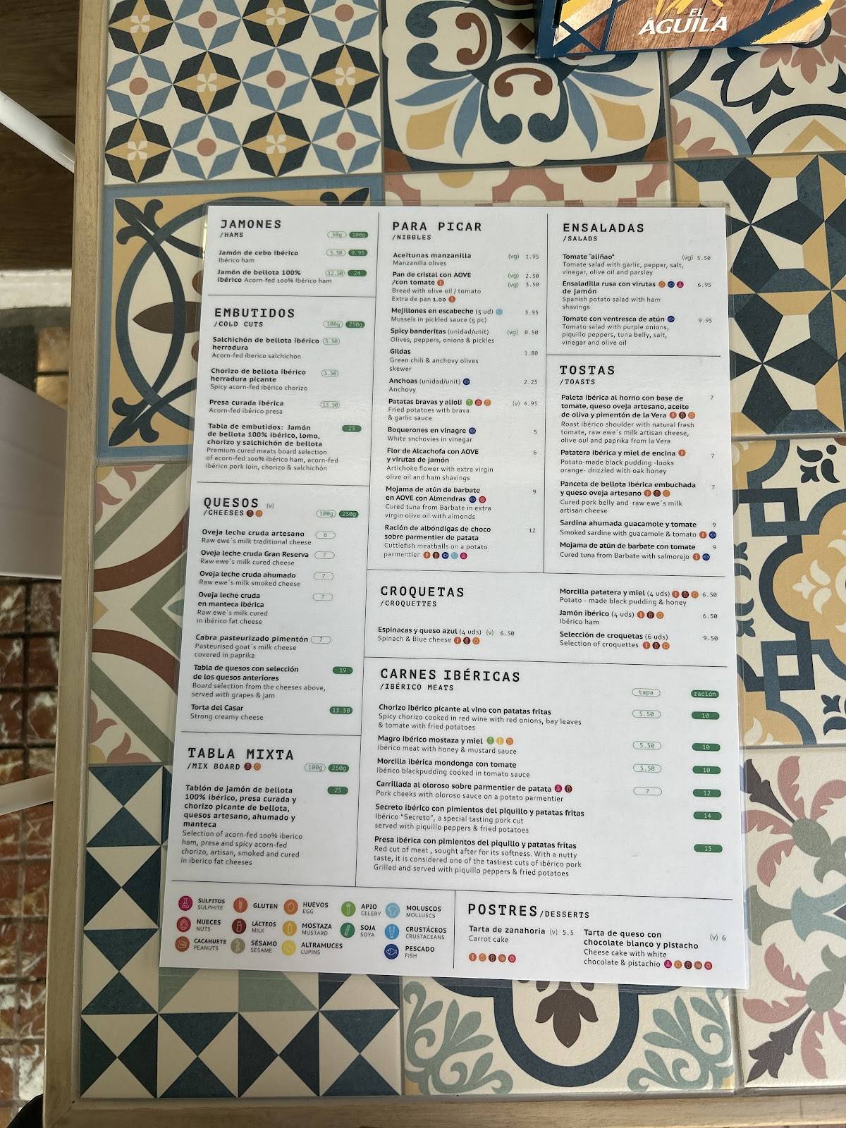 Carta de Llerena Ibérico Tapas Bar, San Pedro Alcántara