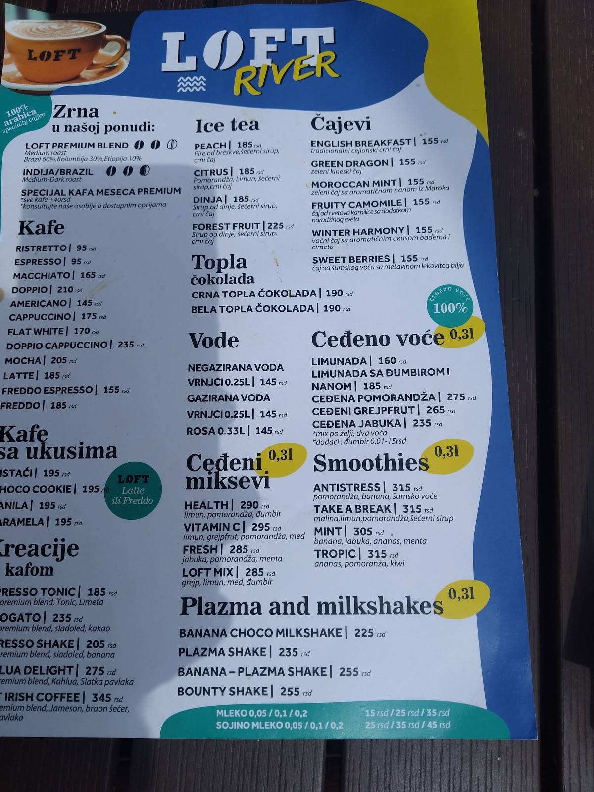 Menu at Loft River, Restaurant & Beach Bar, Novi Sad