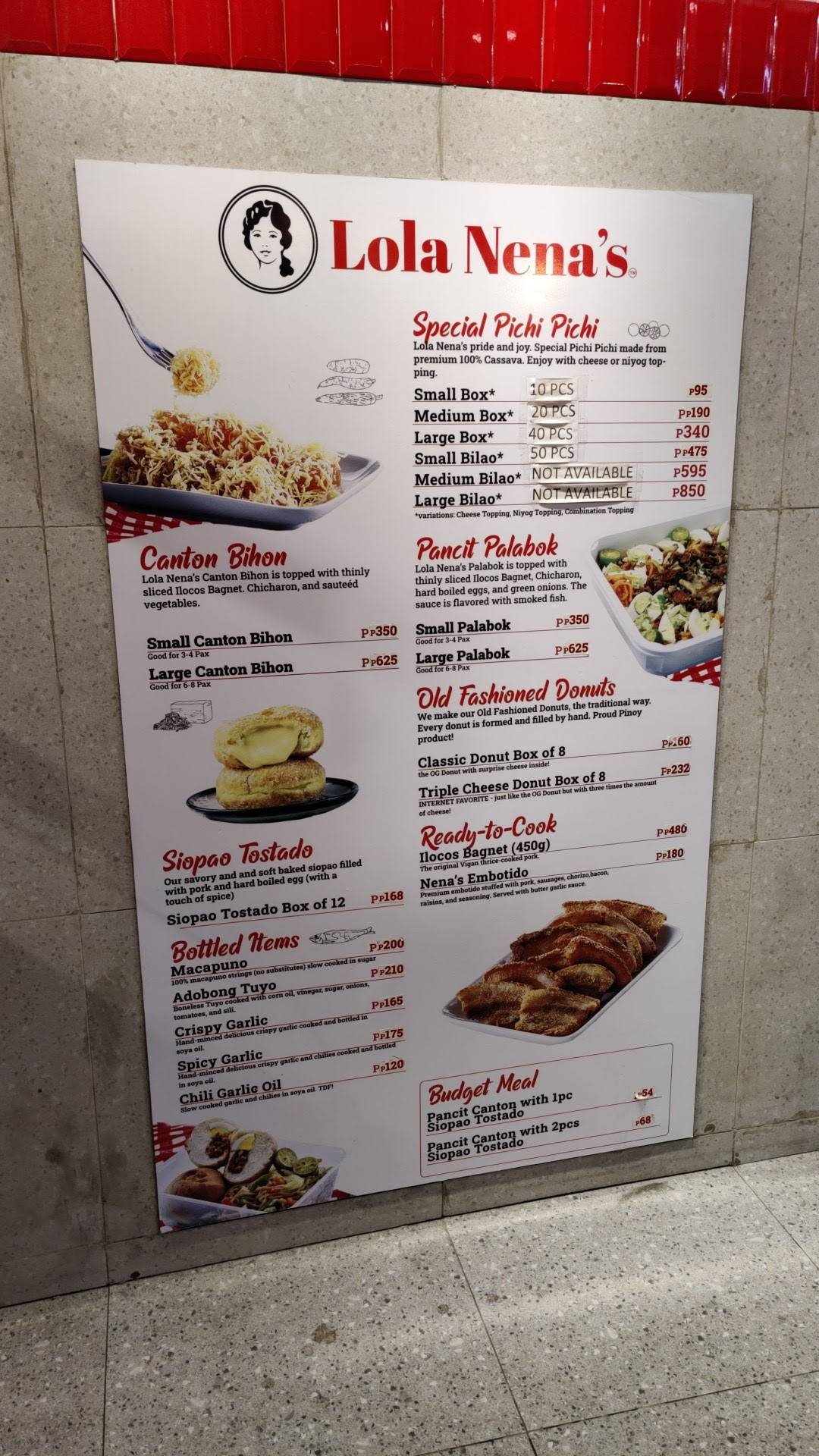 Menu at Lola Nena's, Valenzuela, 165 MacArthur Hwy