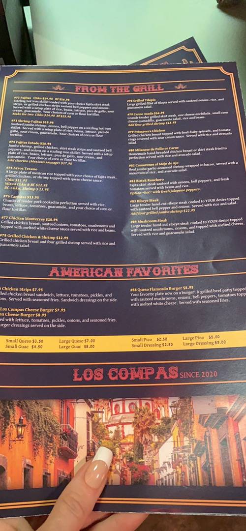 Menu at Los Compas Mexican Restaurant, Dixie Inn