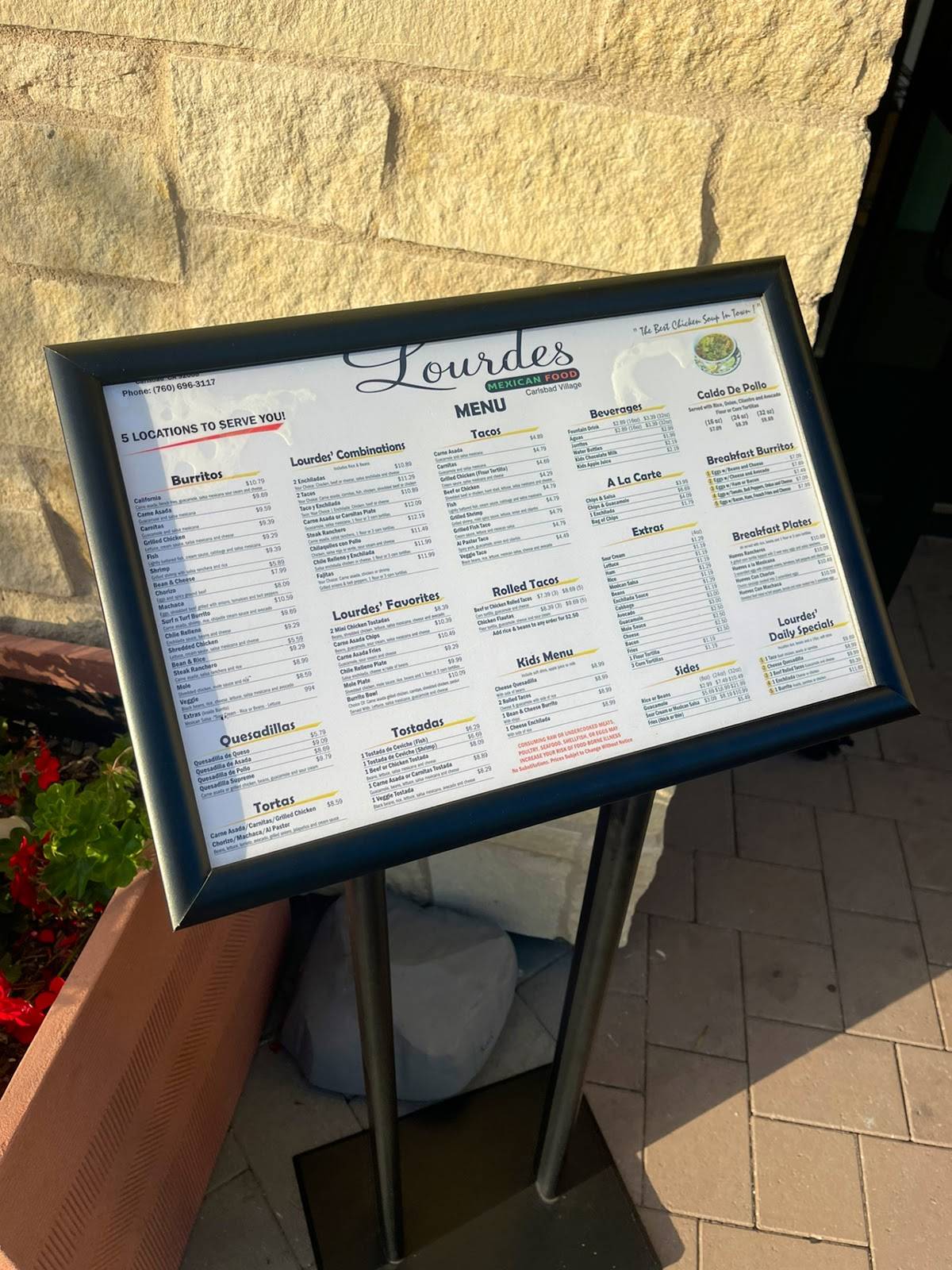 Menu at Lourdes Mexican Food Carlsbad restaurant, Carlsbad