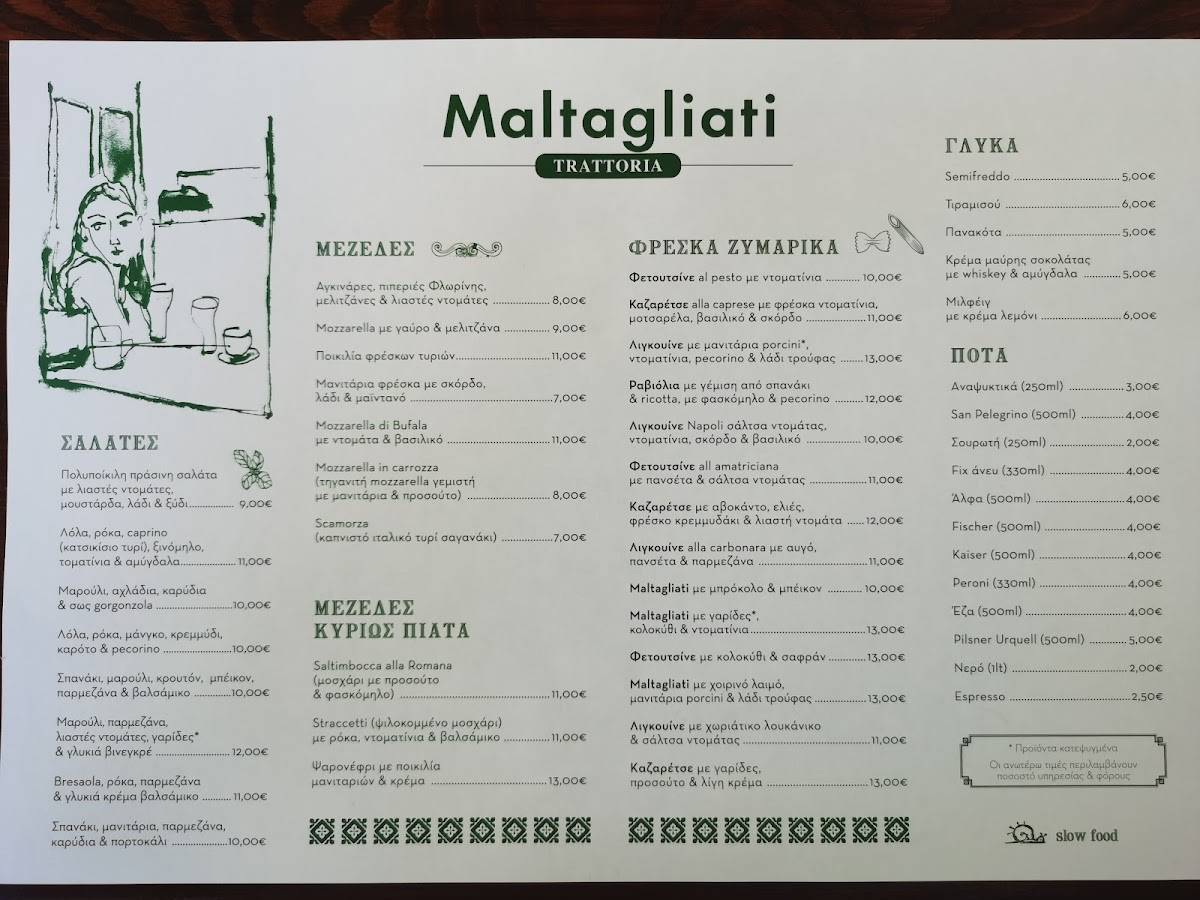 Menu at MALTAGLIATI, Palaio Faliro, Terpsitheas 16