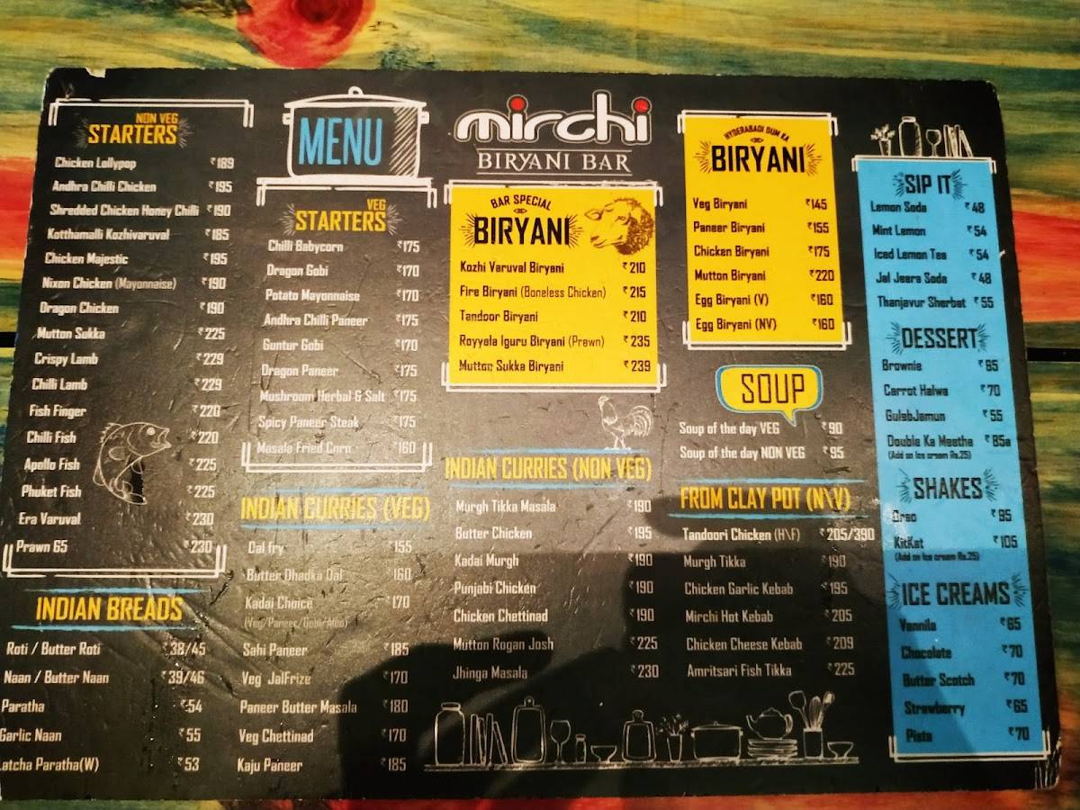 Menu at MIRCHI BIRYANI BAR, Chennai, 175