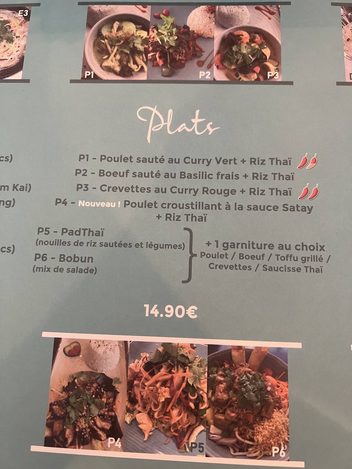 Menu au MY THAI restaurant, Dijon
