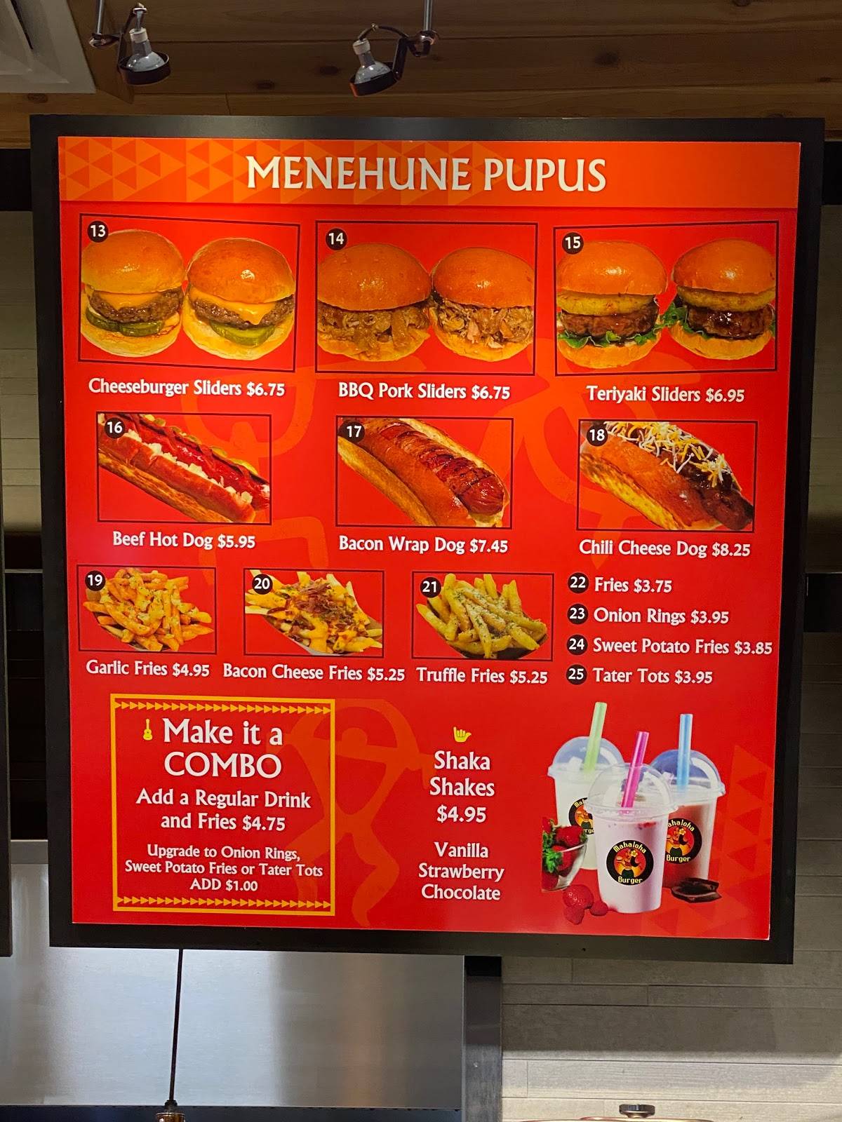 Menu at Mahaloha Burger Ala Moana restaurant, Honolulu, Ala Moana Blvd