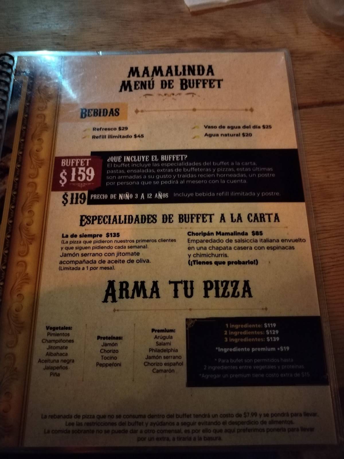 Carta del restaurante Mamalinda “Del Codo”, Aguascalientes