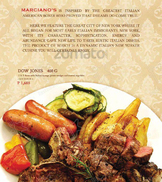 Menu at Marciano's restaurant, Quezon City, U.P. Town Center