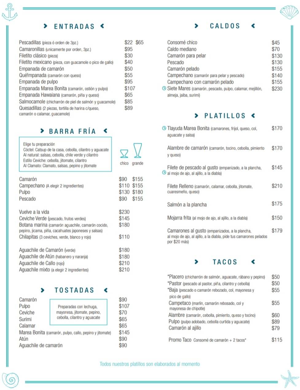 Carta del restaurante Marea Bonita, Ciudad López Mateos, Calle Mexicali 4