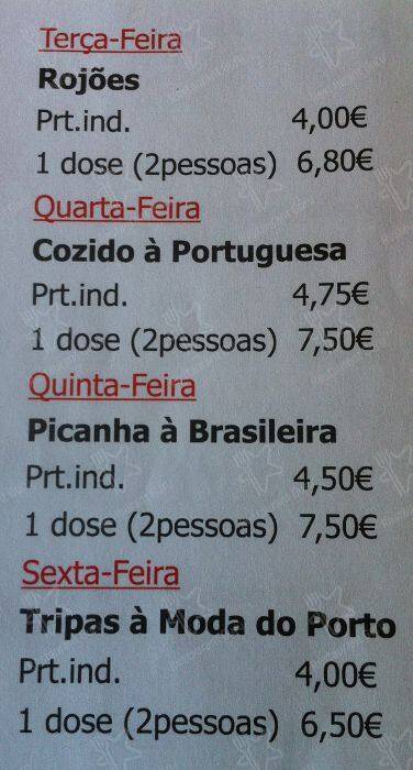 Menu em Maria Feijão restaurante, Porto