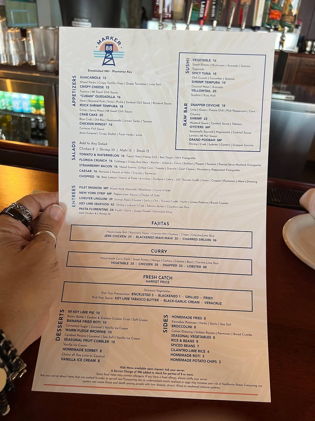 Menu at Marker 88 restaurant, Islamorada