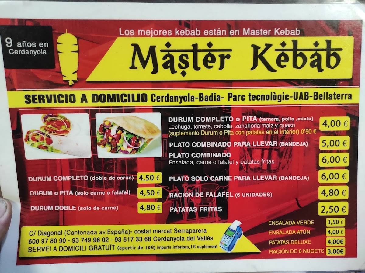 Carta del restaurante Master Kebab, Sardañola del Vallés