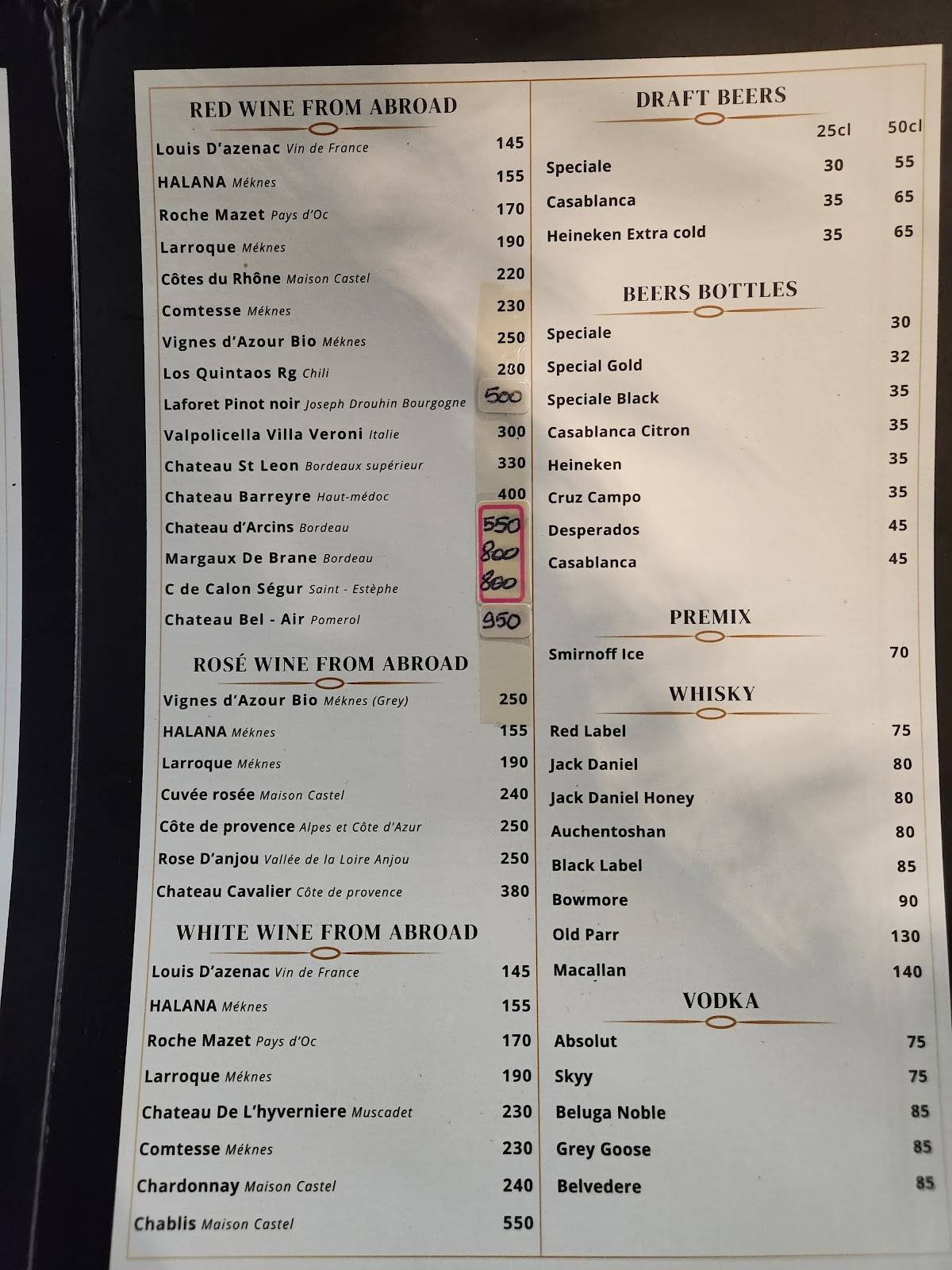 Menu au Le Maxwell restaurant, Agadir
