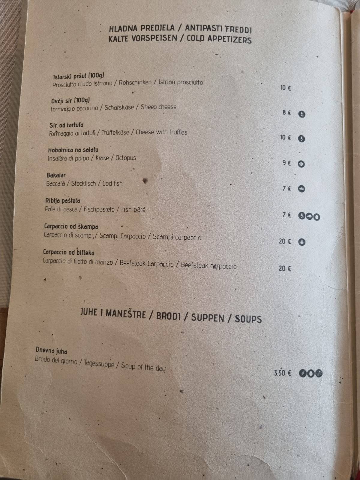 Menu at Restaurant Melon, Petrovija