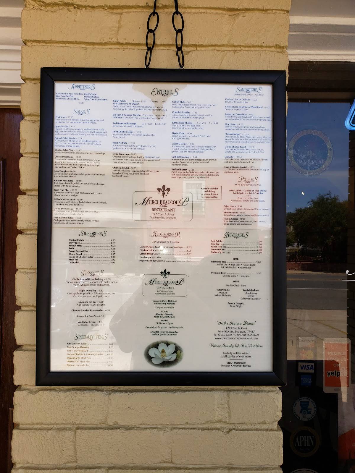 Menu at Merci Beaucoup Restaurant, Natchitoches, 127 Church St