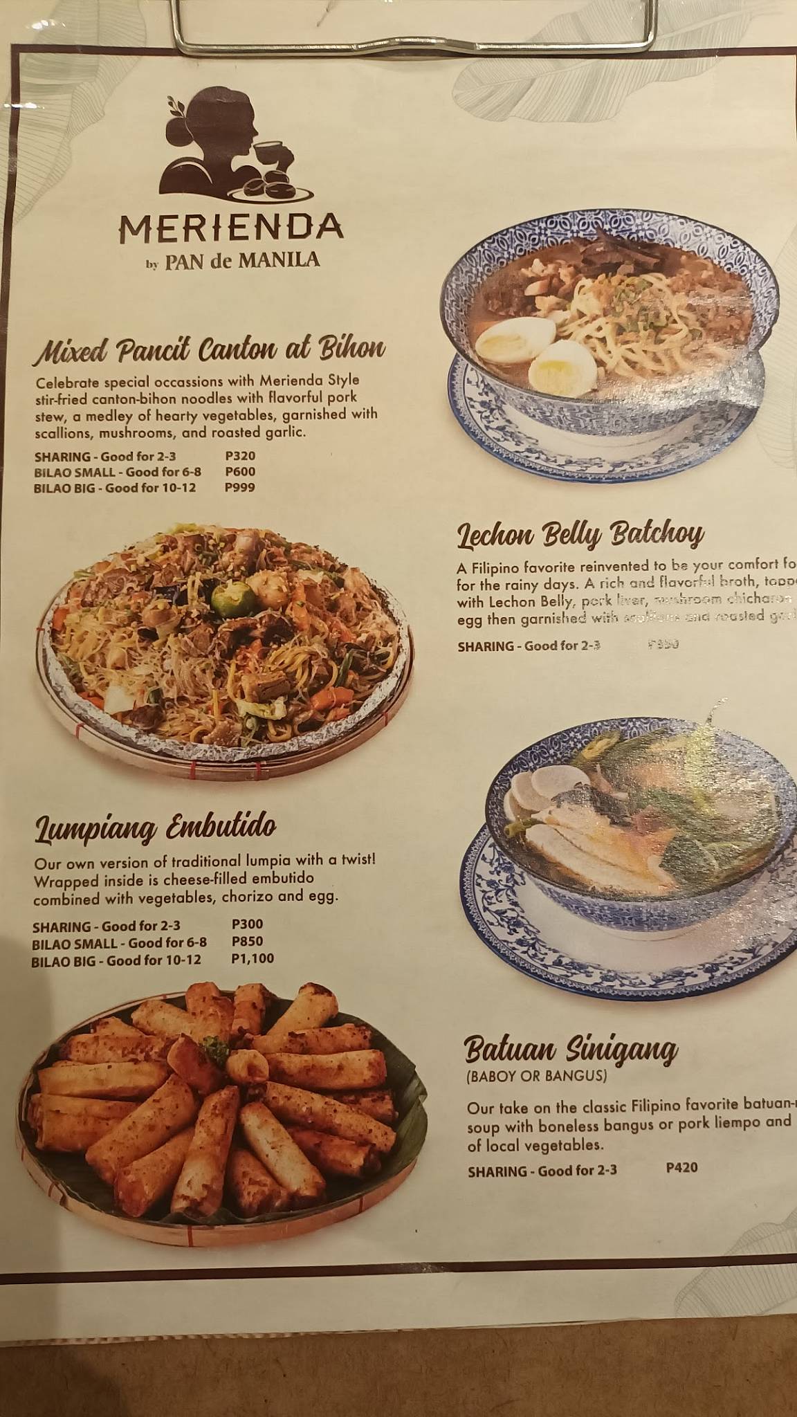 Menu at Merienda by Pan de Manila restaurant, Pasig