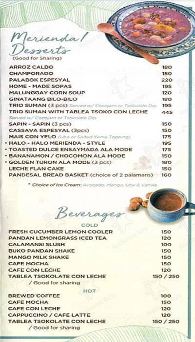 Menu at Merienda by Pan de Manila restaurant, Pasig