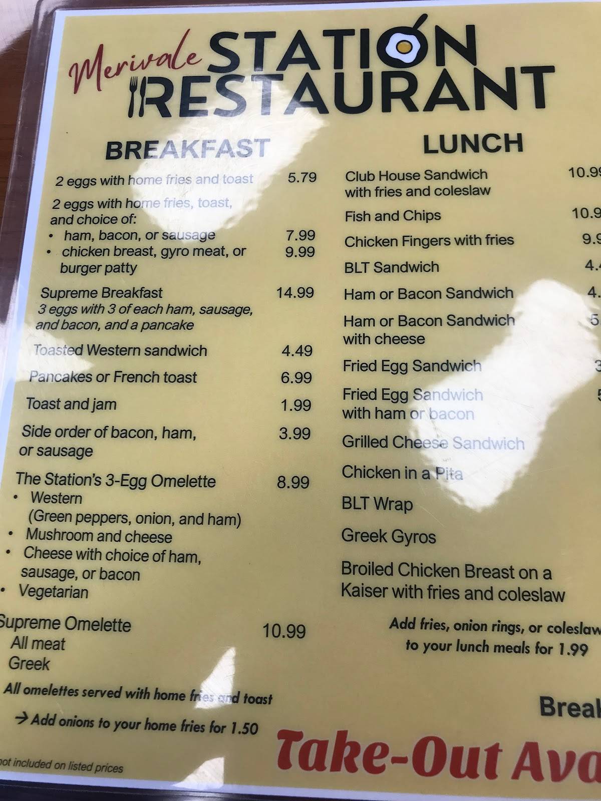Menu at Merivale Station Restaurant, Ottawa