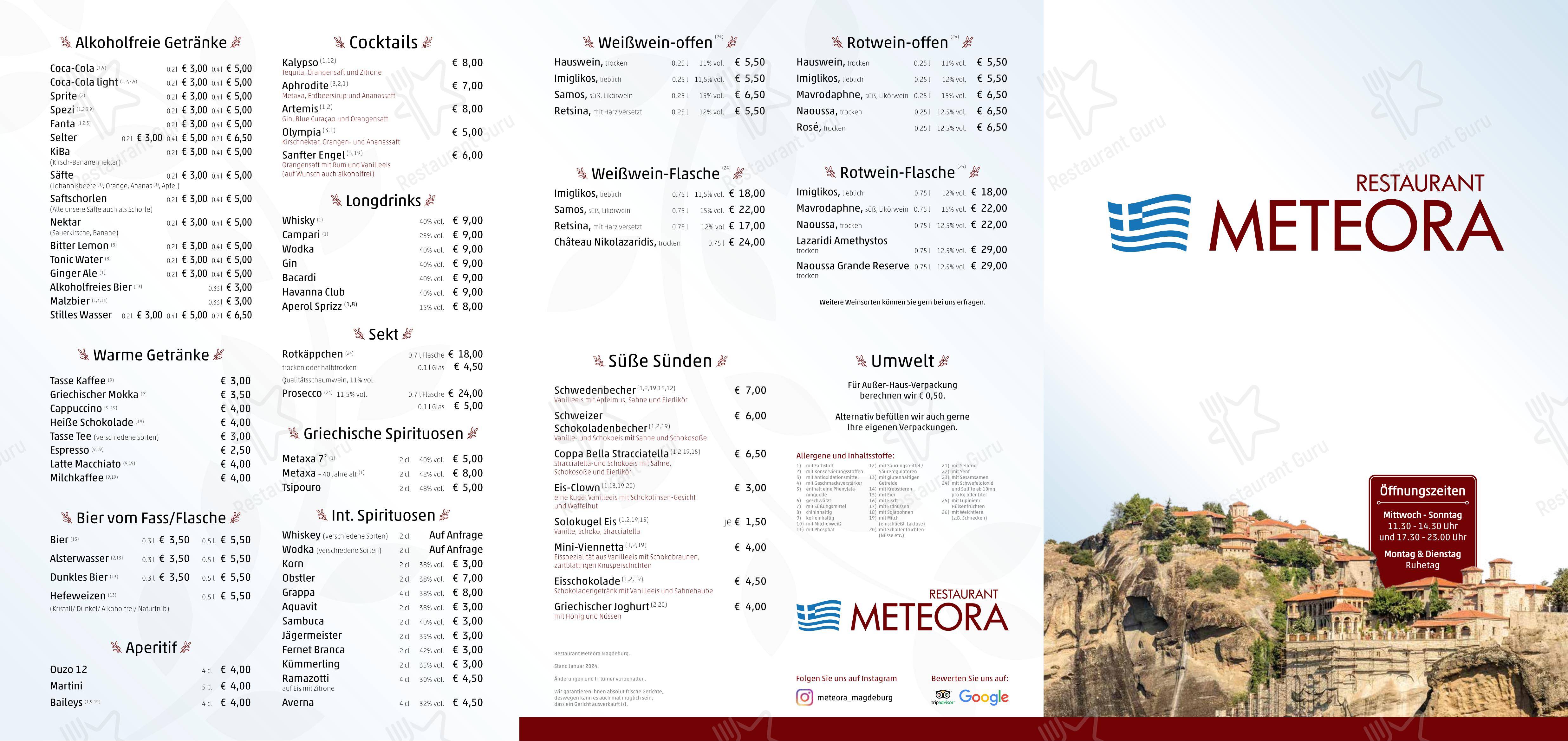 Speisekarte von Restaurant Meteora Gbr, Miesbach
