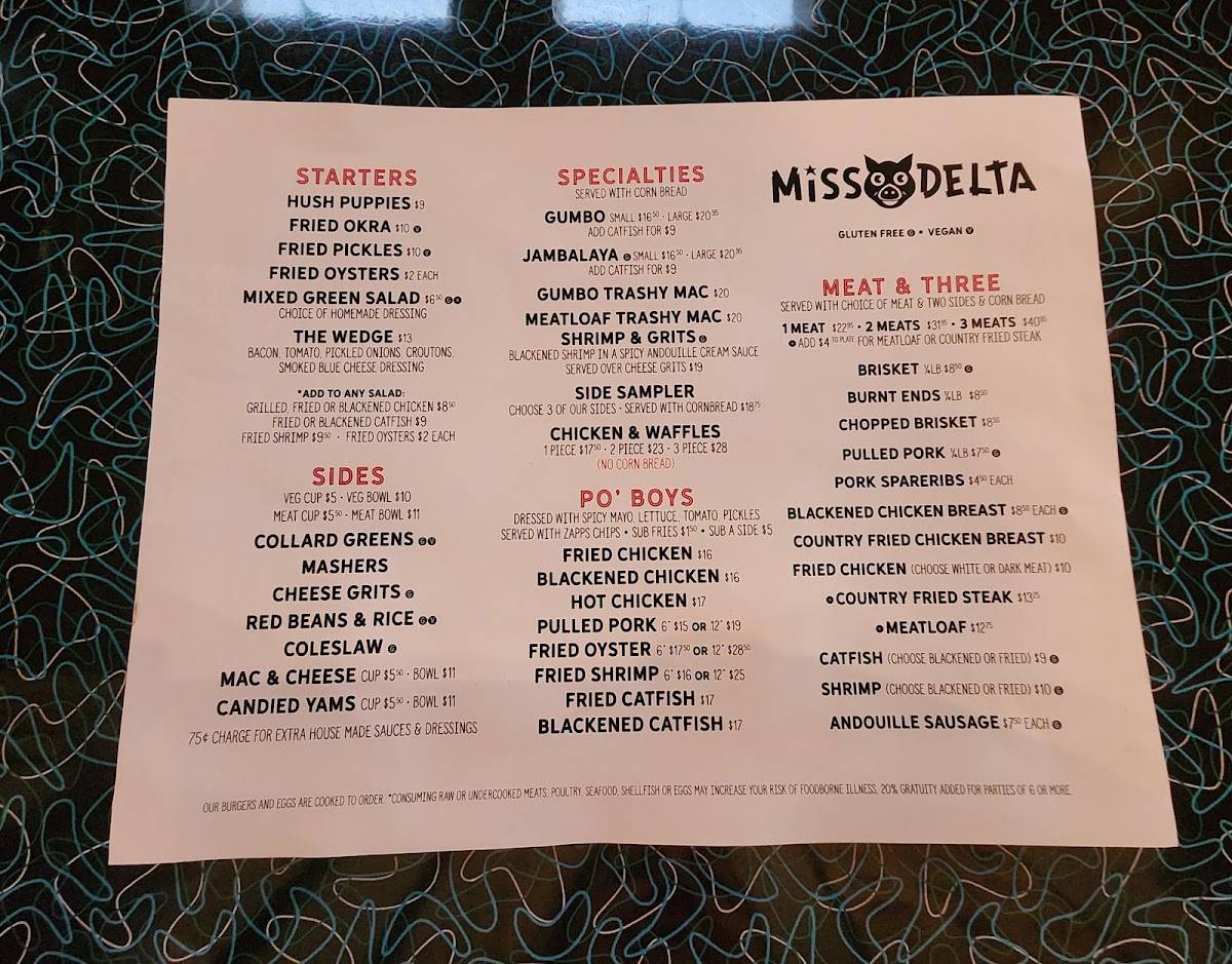 Menu at Miss Delta Restaurant and Bar, Portland, N Mississippi Ave