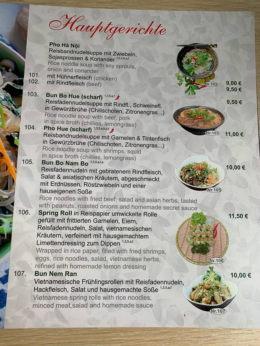 Speisekarte von Miss Vietnam restaurant, Bayreuth