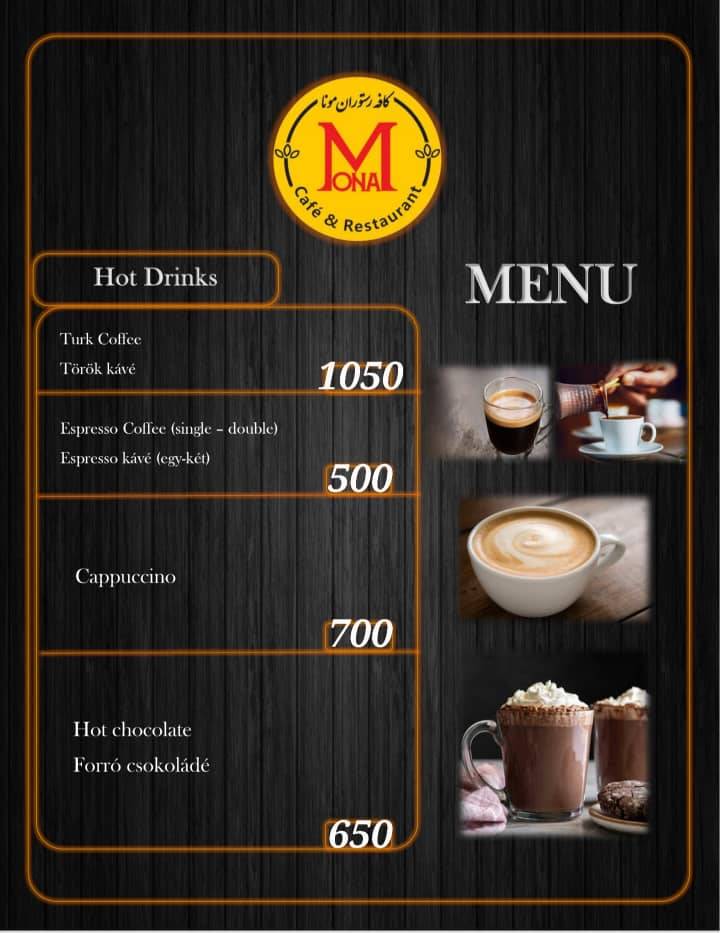 Carta de Mona Café & Restaurant, Budapest