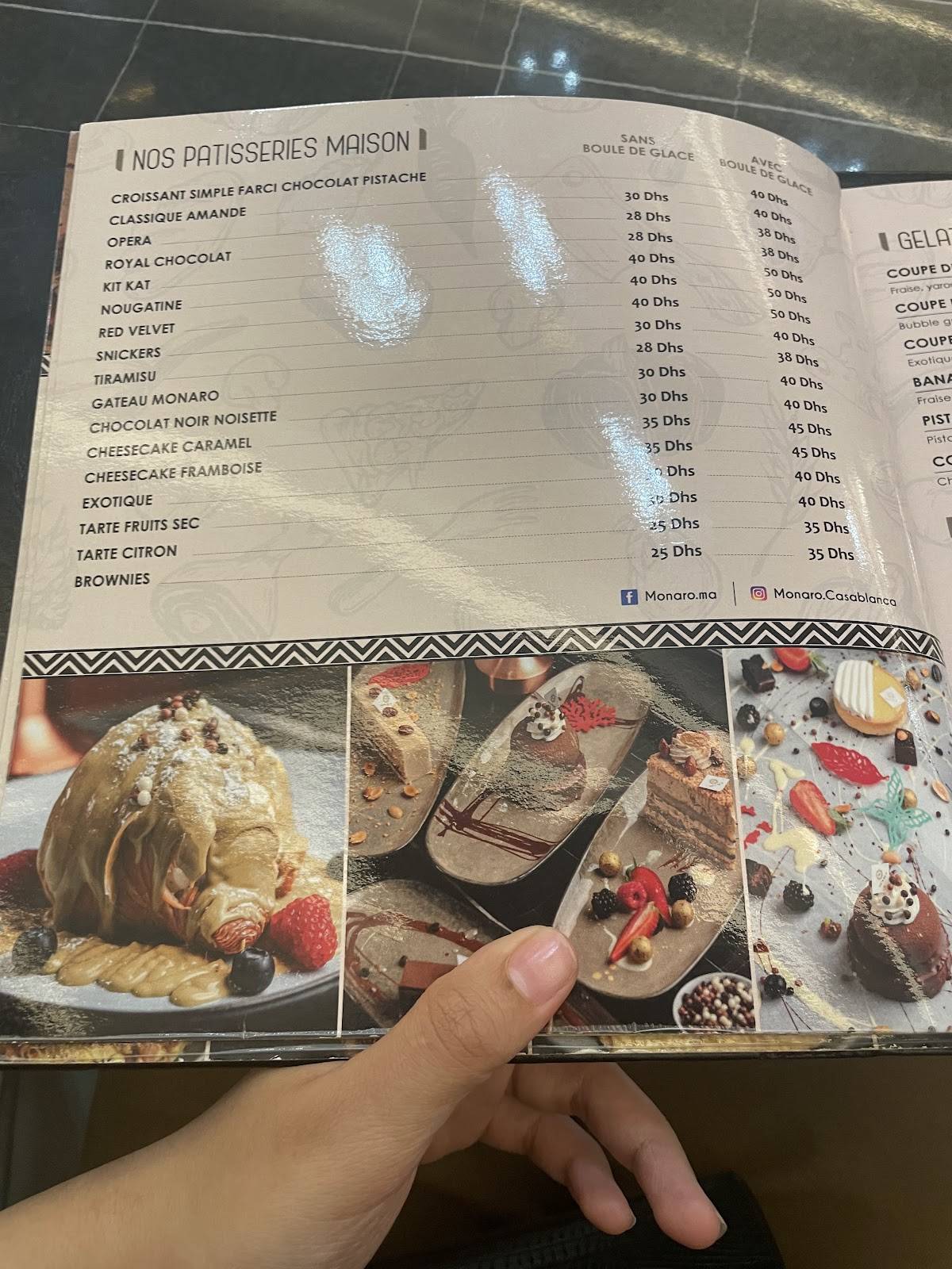 Menu at Monaro restaurant, Casablanca