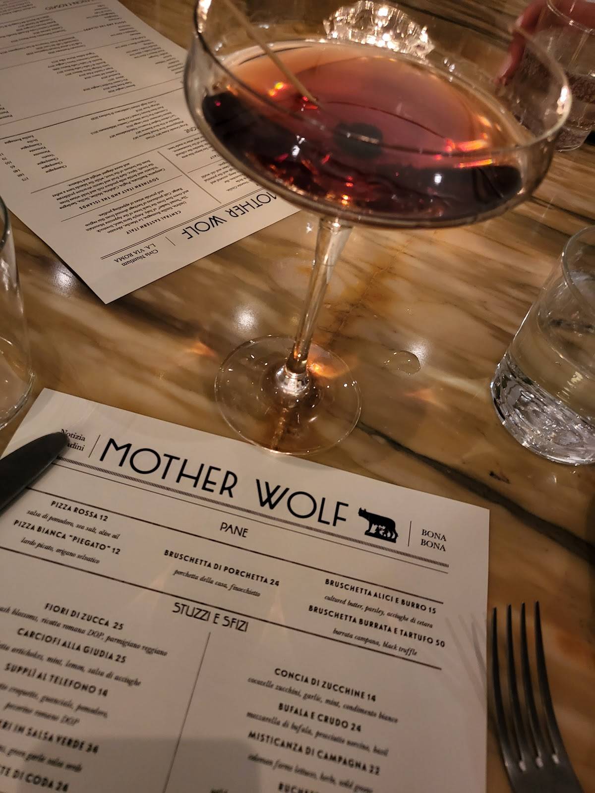 Menu at Mother Wolf restaurant, Los Angeles