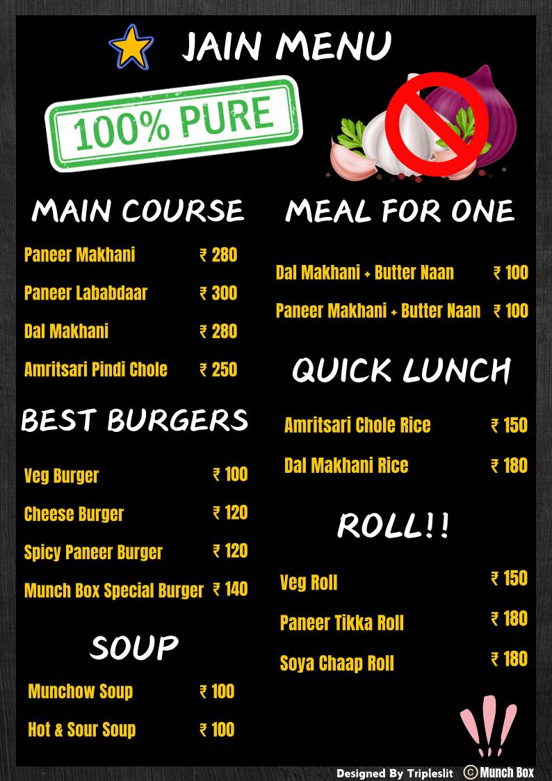 Menu at Munch Box, Mathura