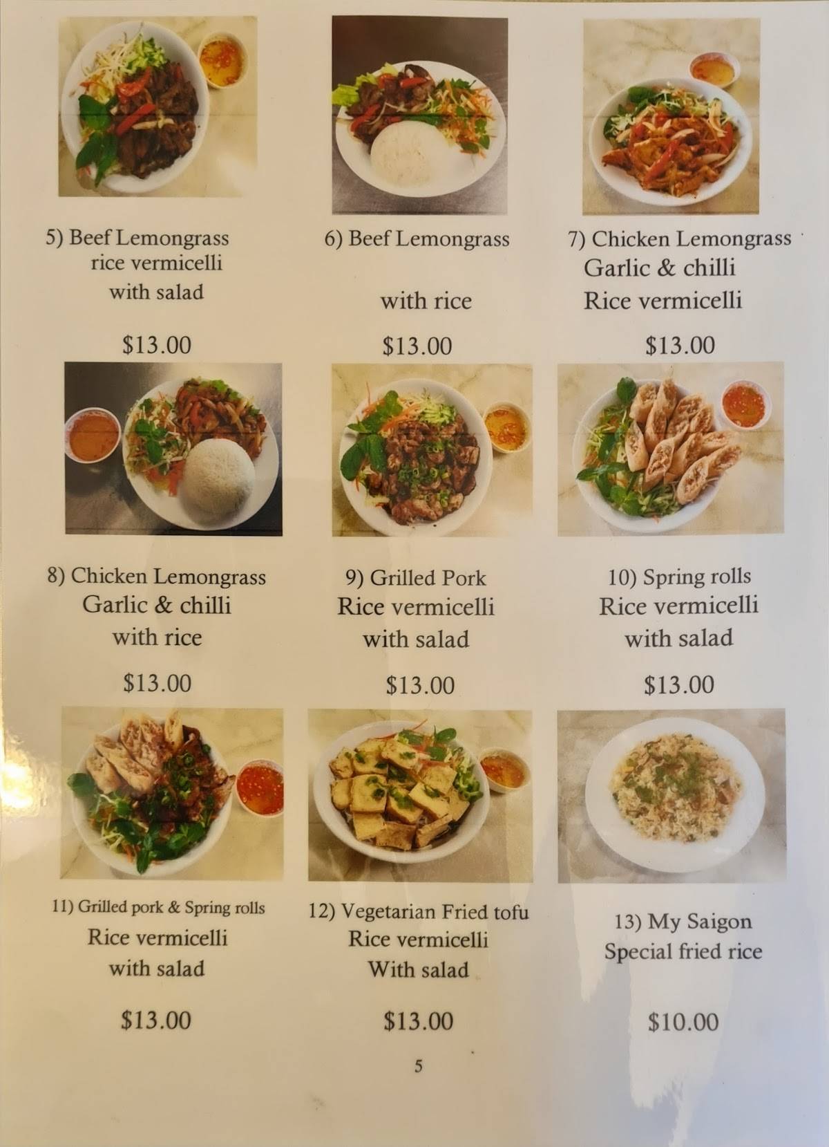 Menu at My Saigon Tuckshop restaurant, Burleigh Heads