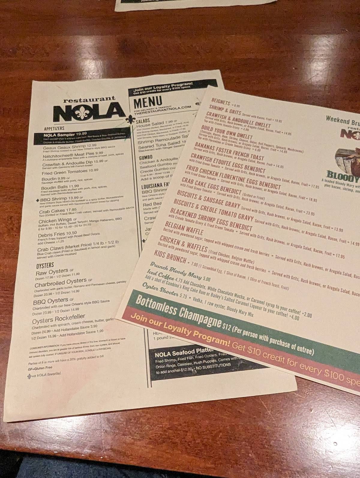 Menu at Restaurant NOLA, Pensacola