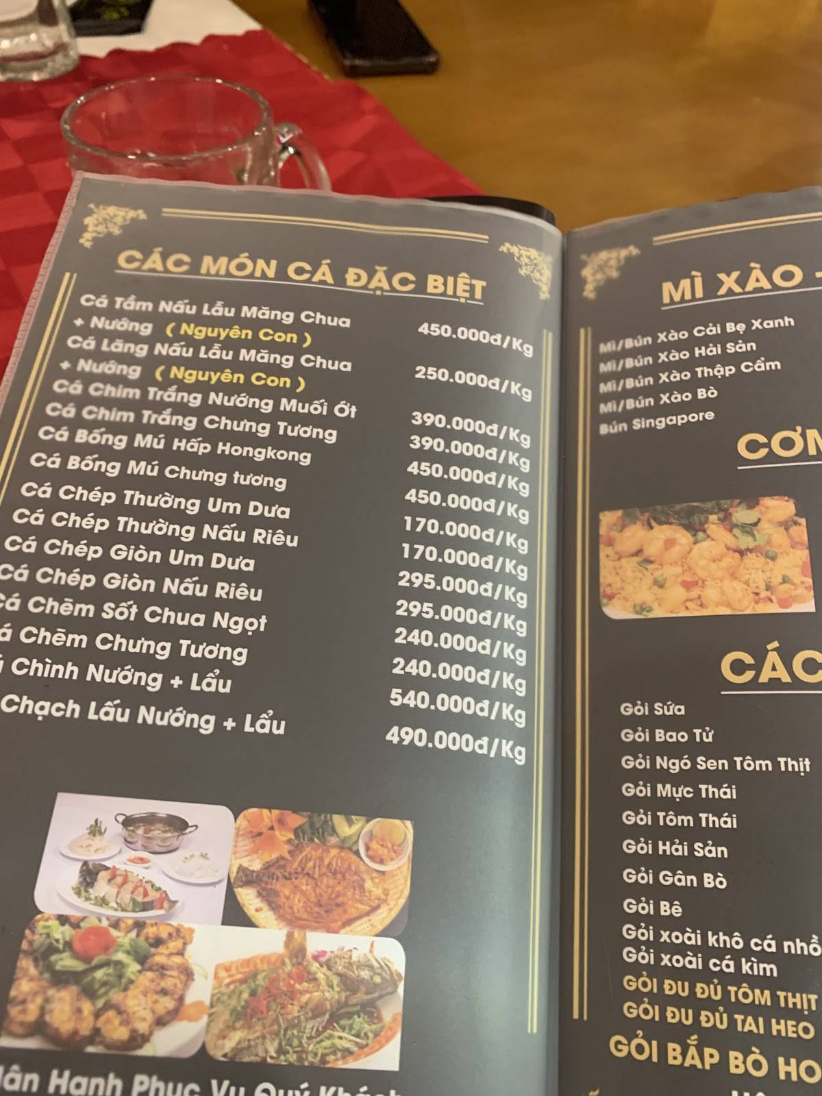Menu at Nai Vang restaurant, Ho Chi Minh City