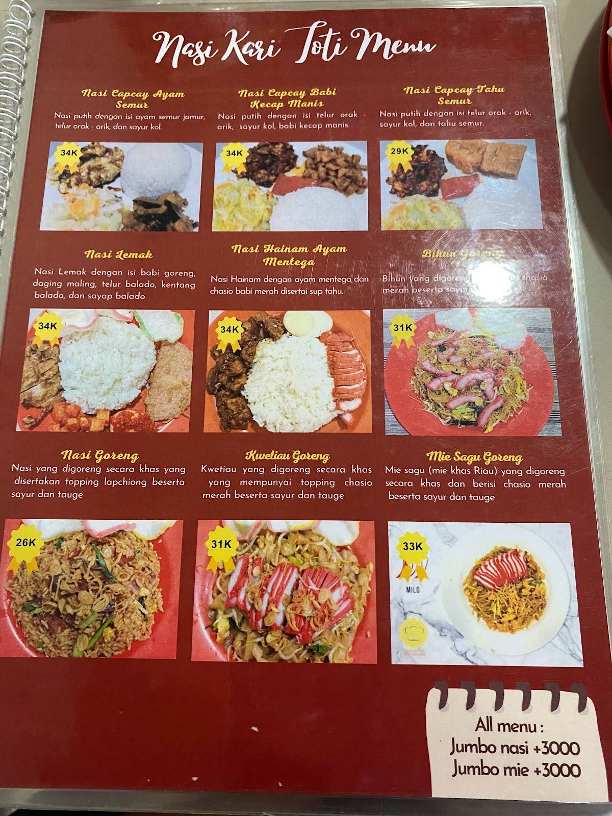 Menu at Nasi Kari Toti - Selat Panjang restaurant, West Jakarta