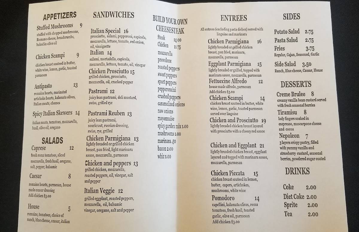 Menu at Nate's Italian Kitchen restaurant, Tucson