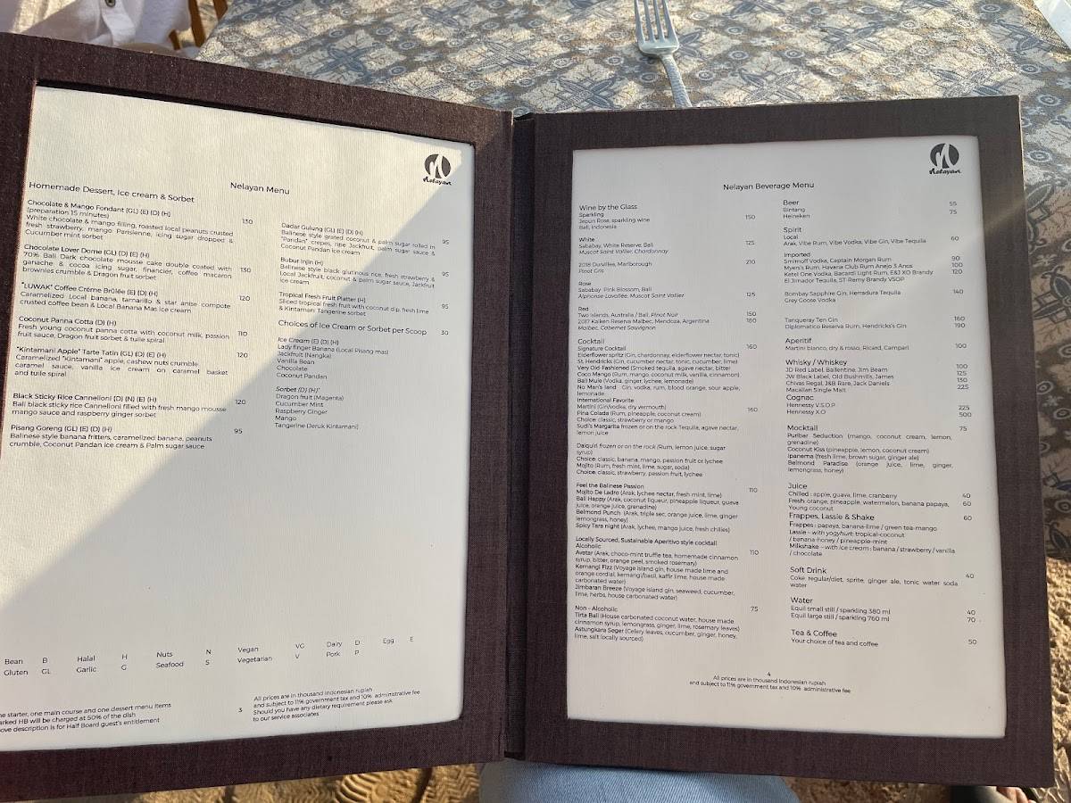 Menu at Nelayan Restaurant & Puri Bar, Jimbaran