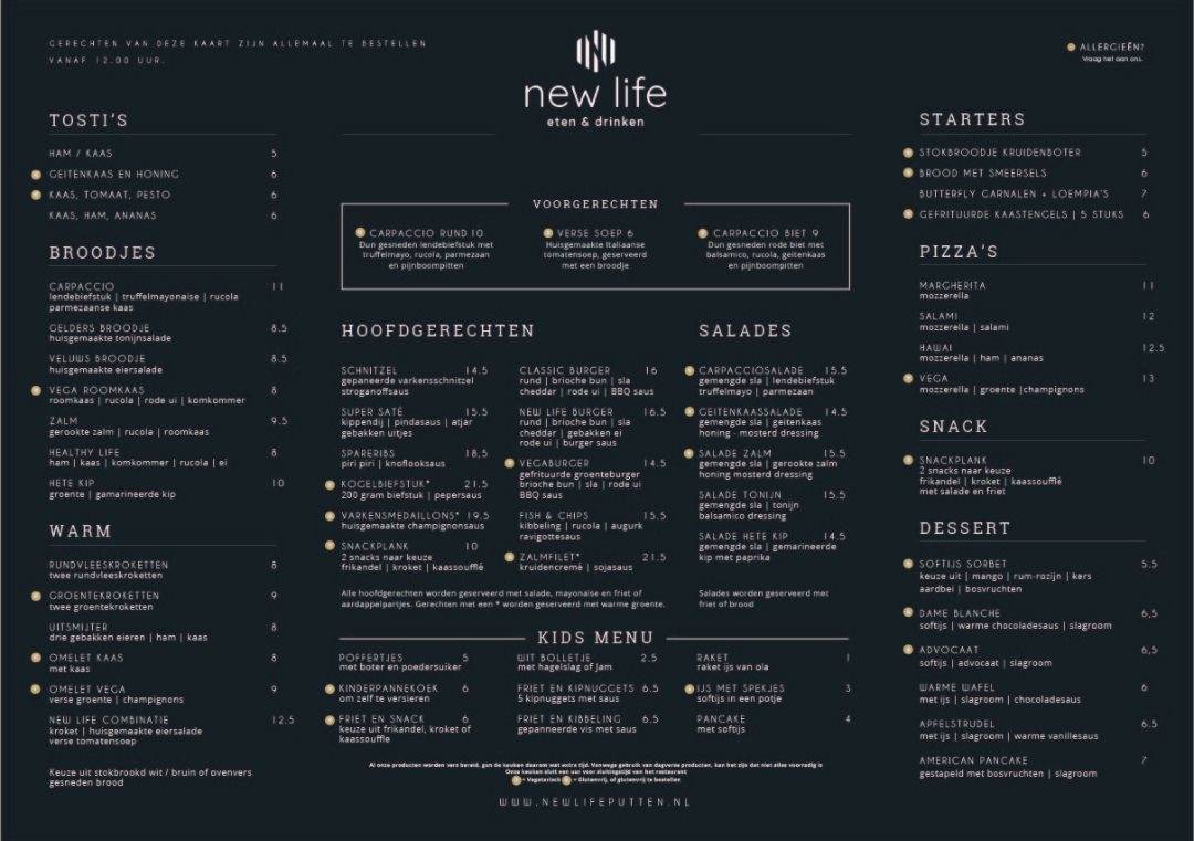 Carta de New Life - Eten & Drinken, Putten