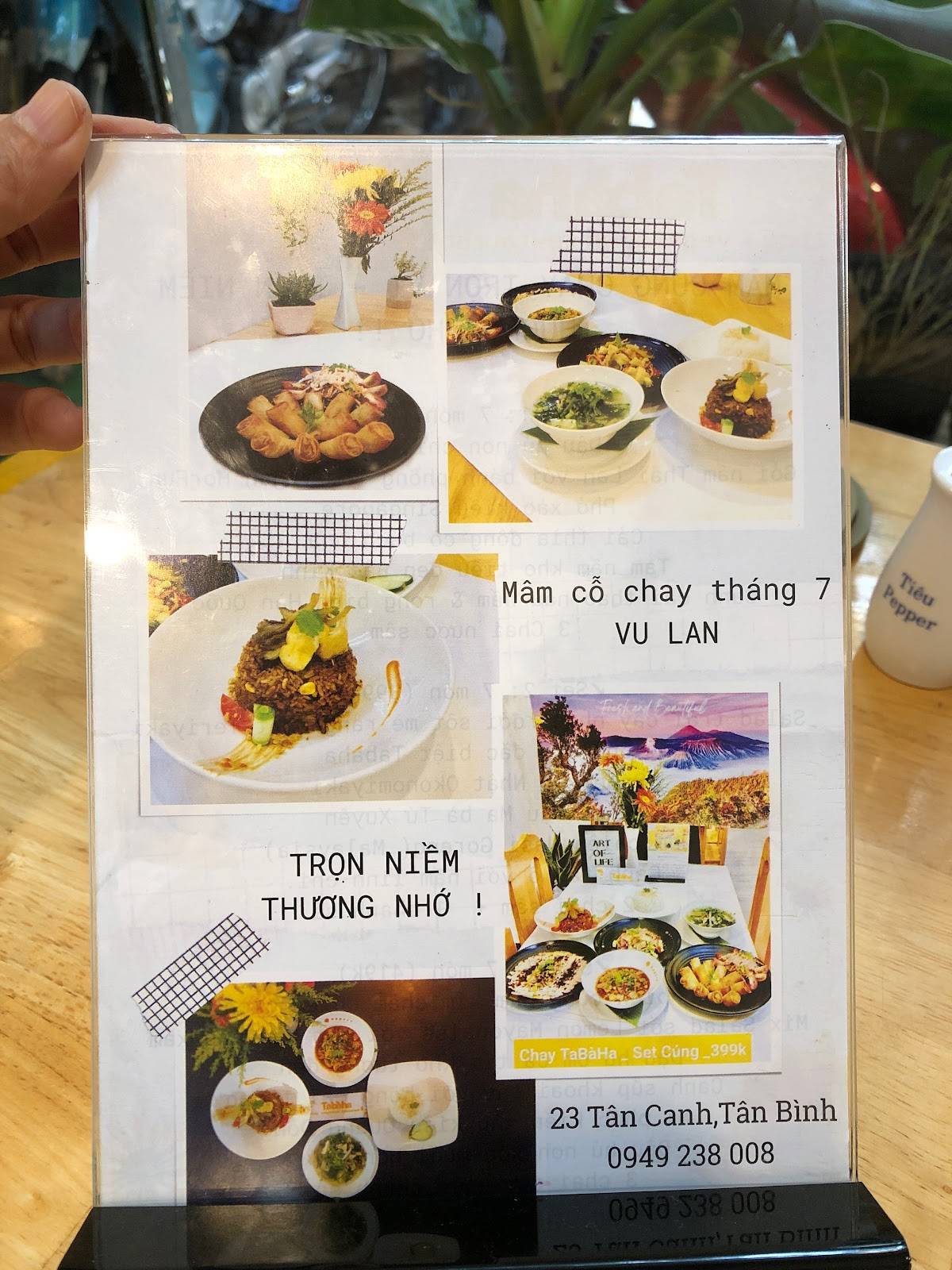 Menu at Nhà Hàng Chay TaBàHa restaurant, Ho Chi Minh City, 23 Tân Canh
