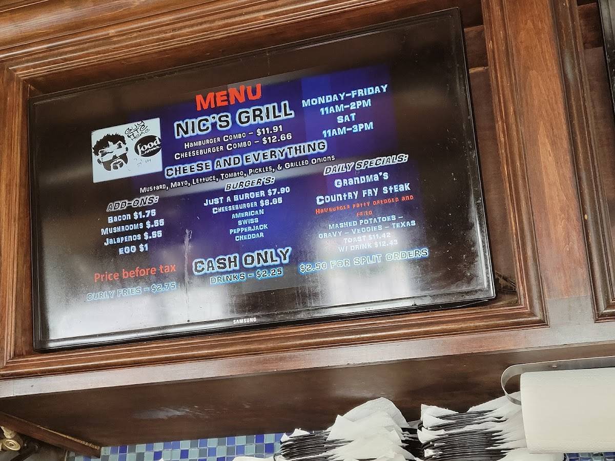 Menu at Nic's Grill restaurant, Oklahoma City