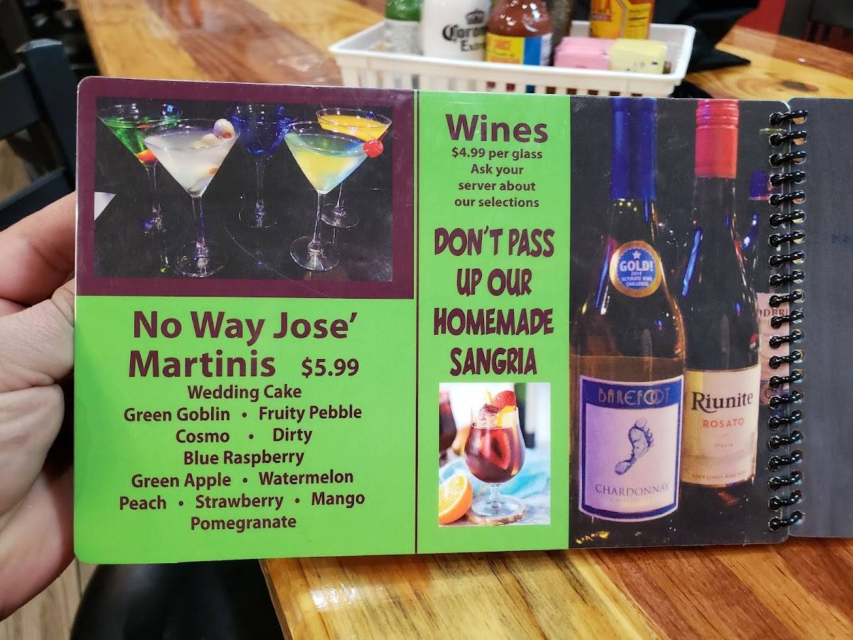 Menu at No Way Jose restaurant, Houston