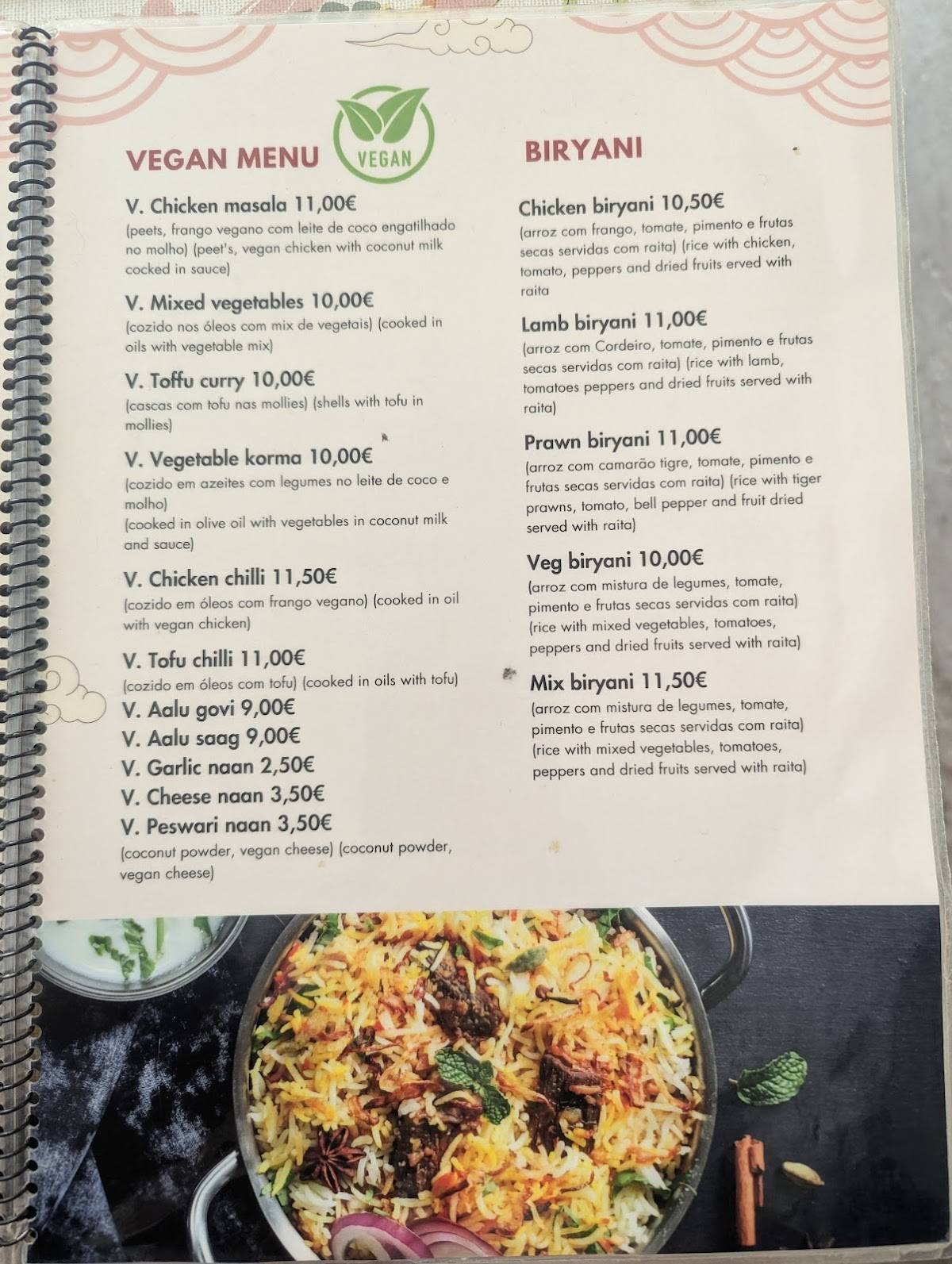 Carta de Restaurant ODAAN (Nepalese & Indian ), Lisboa