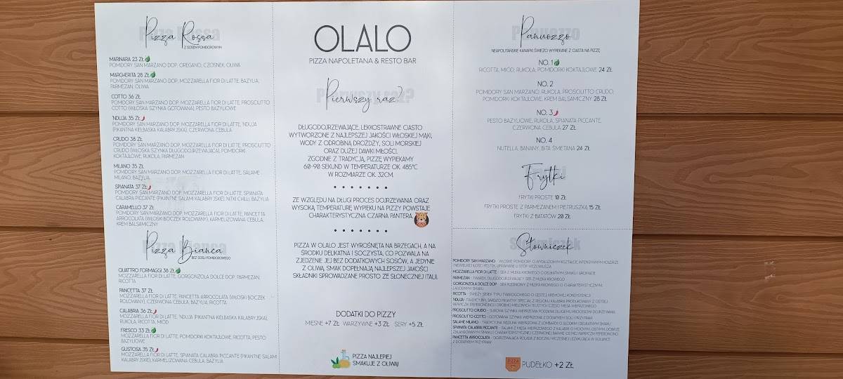 Menu at OLALO • pizza napoletana restaurant, Nowe Guty