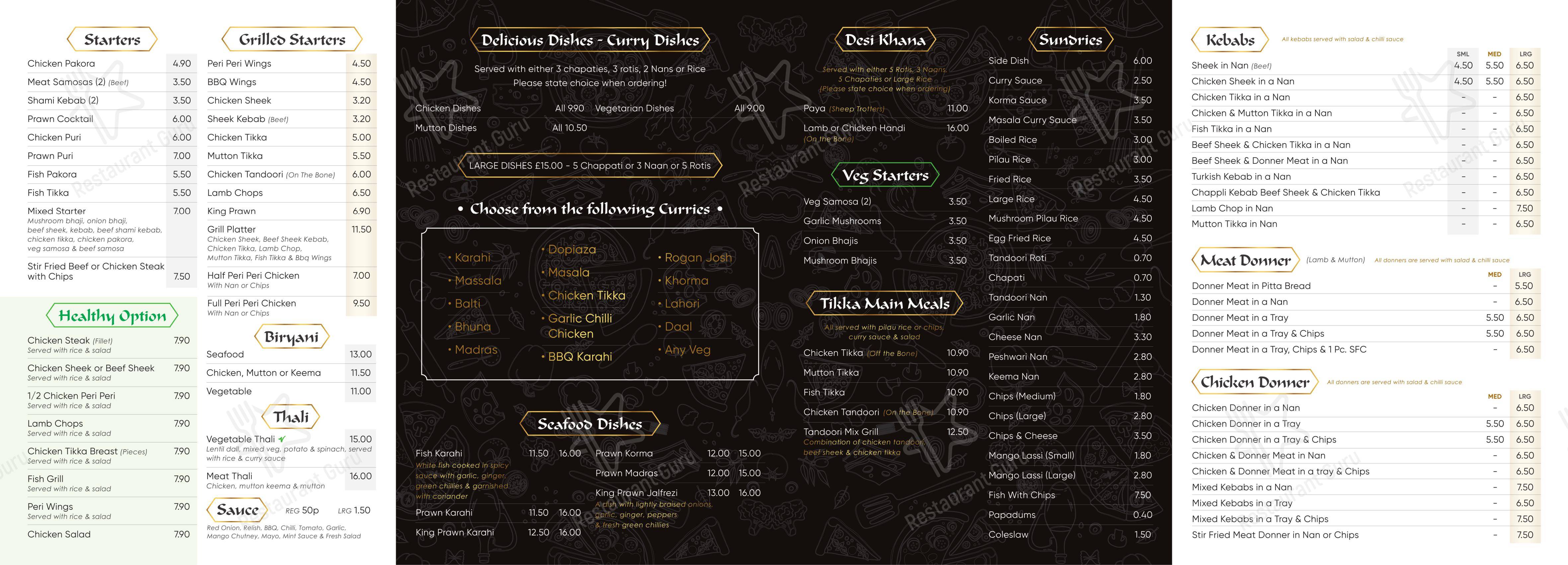 Menu at Oasis Restaurant, Batley
