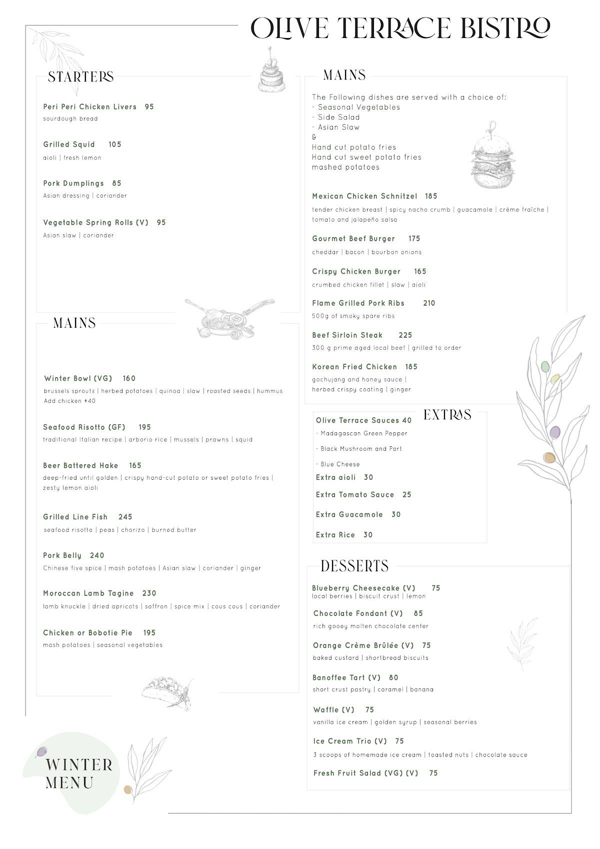 Menu at Olive Terrace Bistro restaurant, Tulbagh