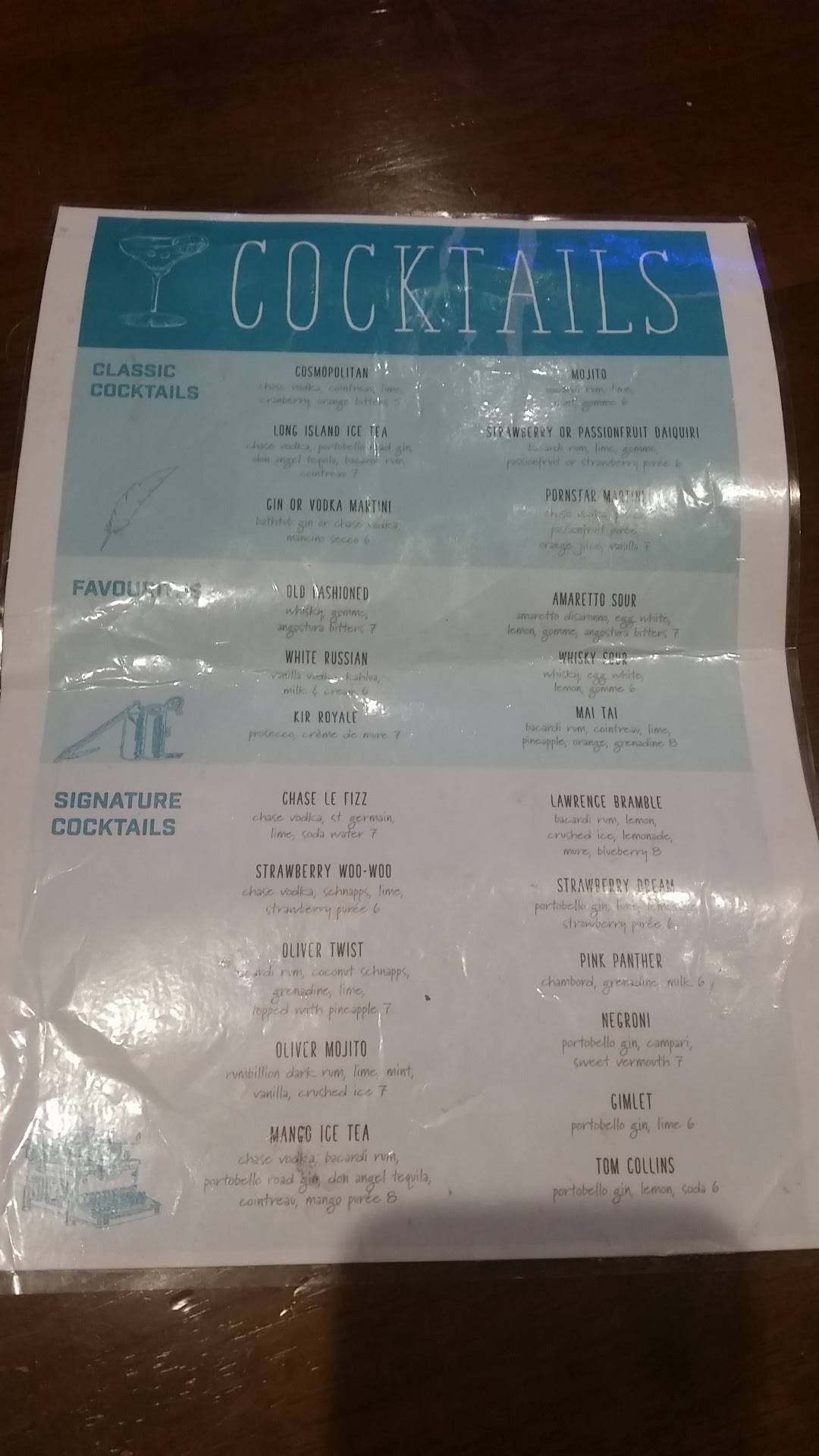 Menu at Oliver's Pub And Kitchen, Nottingham