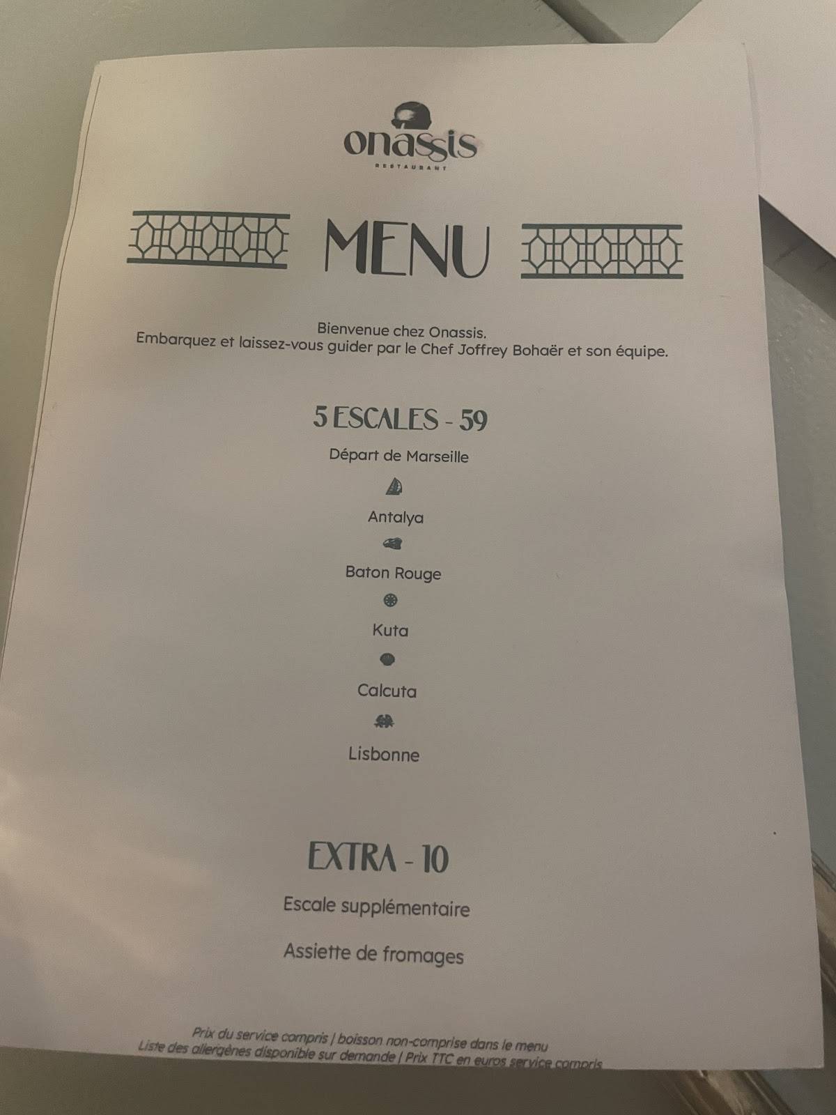 Menu au Restaurant Onassis Marseille, Marseille
