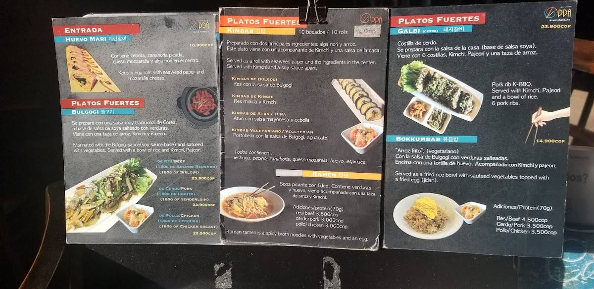 Menu at Oppa Asado - Asado Coreano (Korean BBQ restaurant), Medellín ...