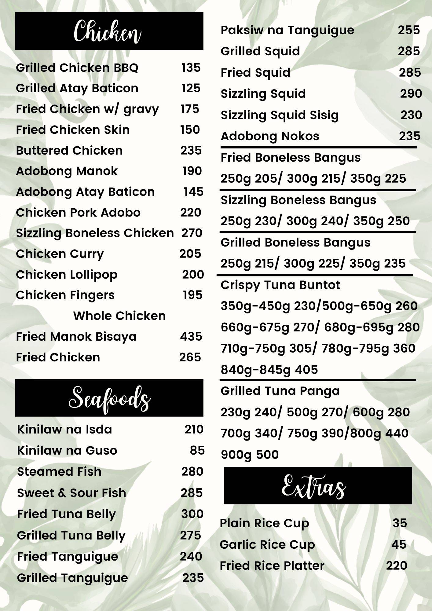 Menu at Orosia Food Park restaurant, Consolacion, 9XH7+C58