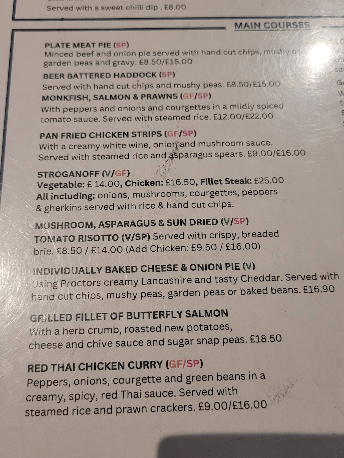 Menu at Owens restaurant, Ramsbottom