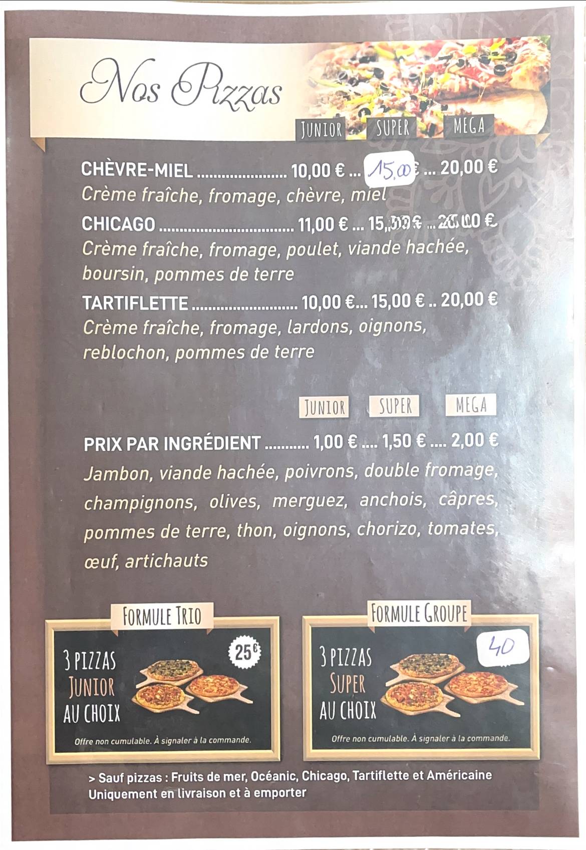 Menu au PALAIS DE NADIA restaurant, Audincourt
