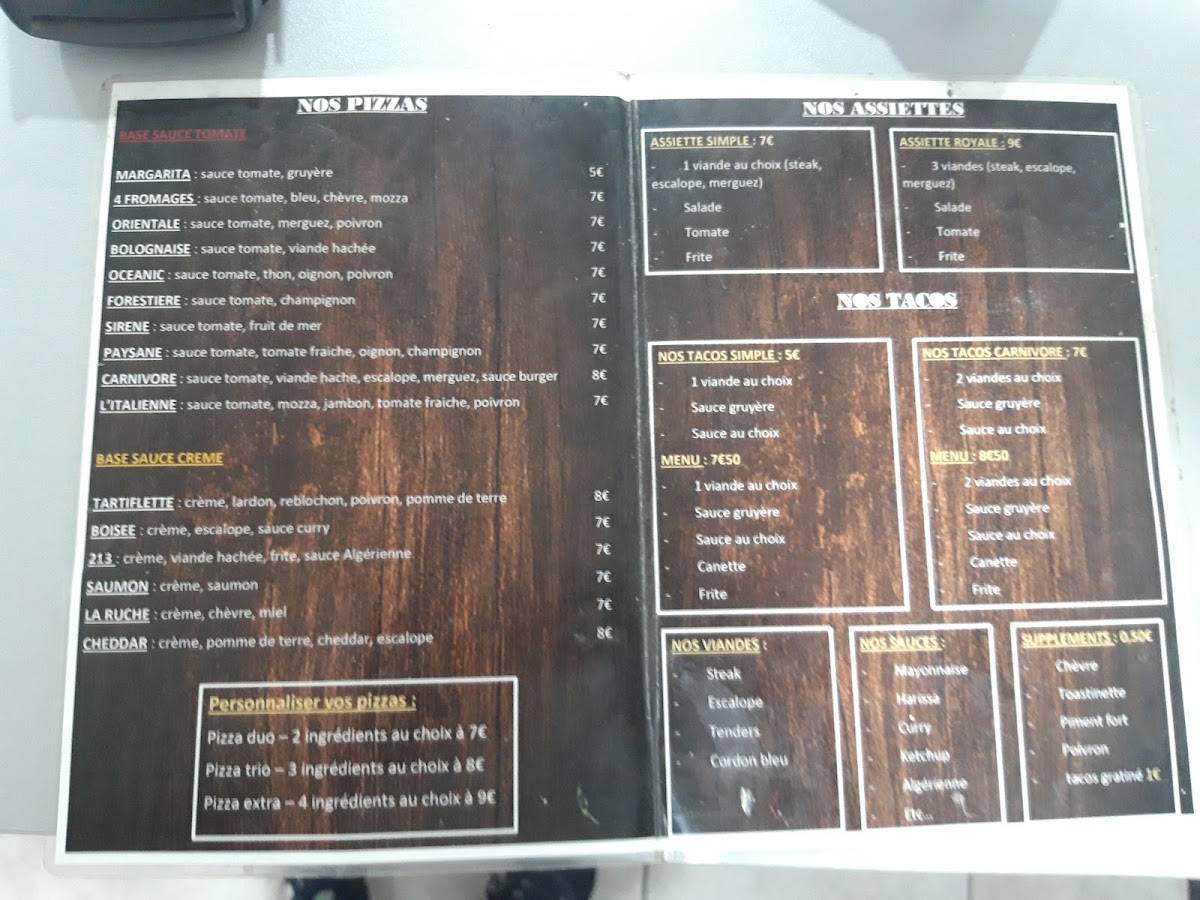 Menu au PIZZA ONE restaurant, Saint-Étienne